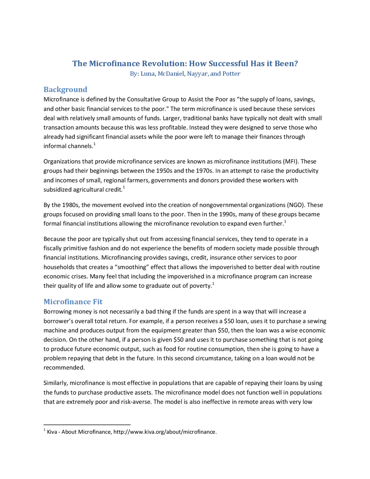 The Microfinance Revolution: How Successful has it Been | ECON 7920 ...