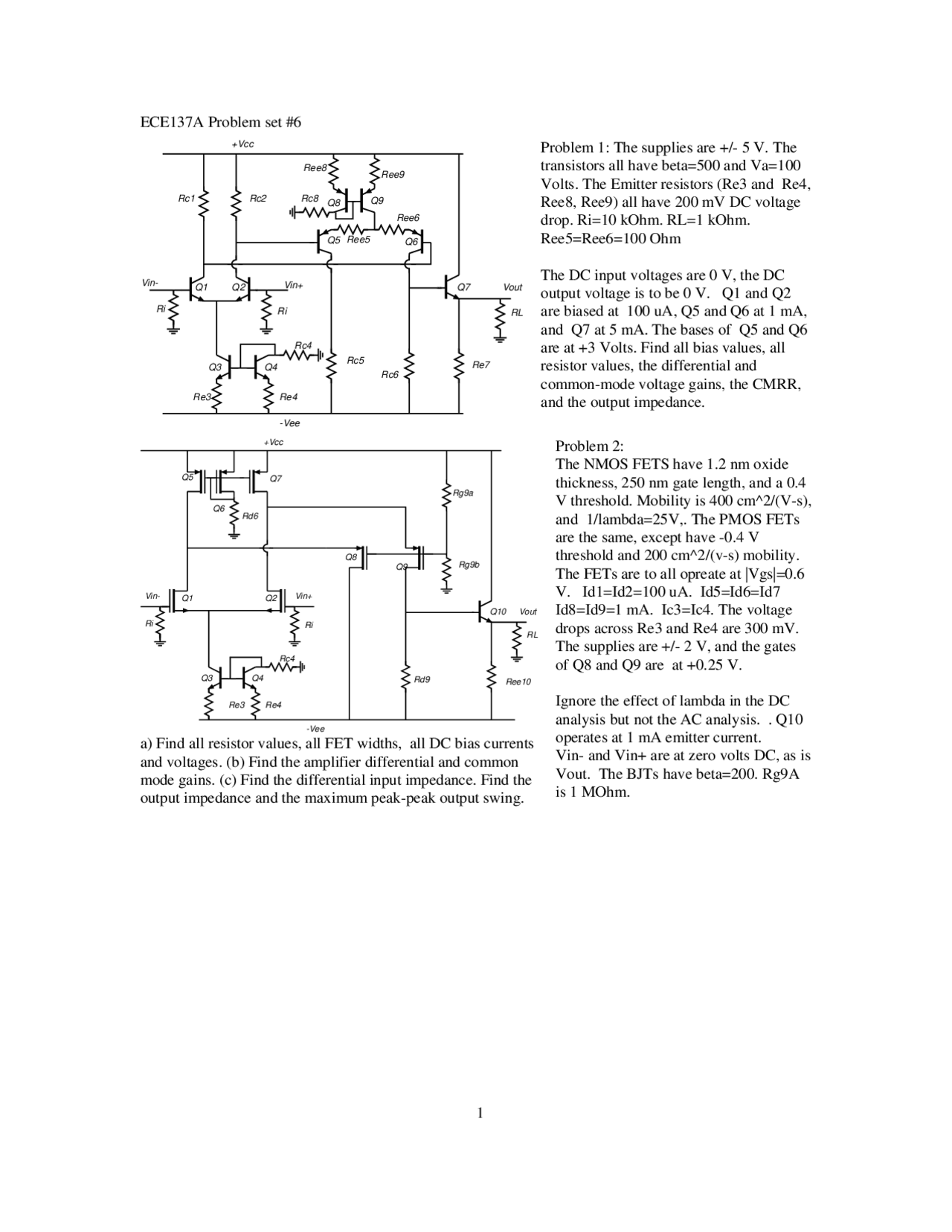 Assignment 6 Questions Circuits And Electronic I Ece 137a Docsity
