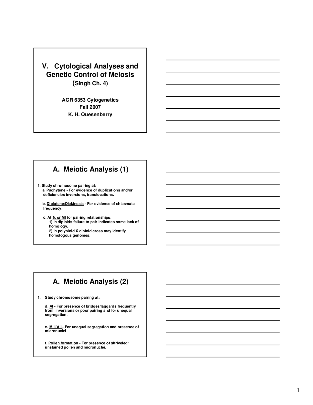 Cytological Analysis And Genetic Control Of Meiosis Lecture Slides