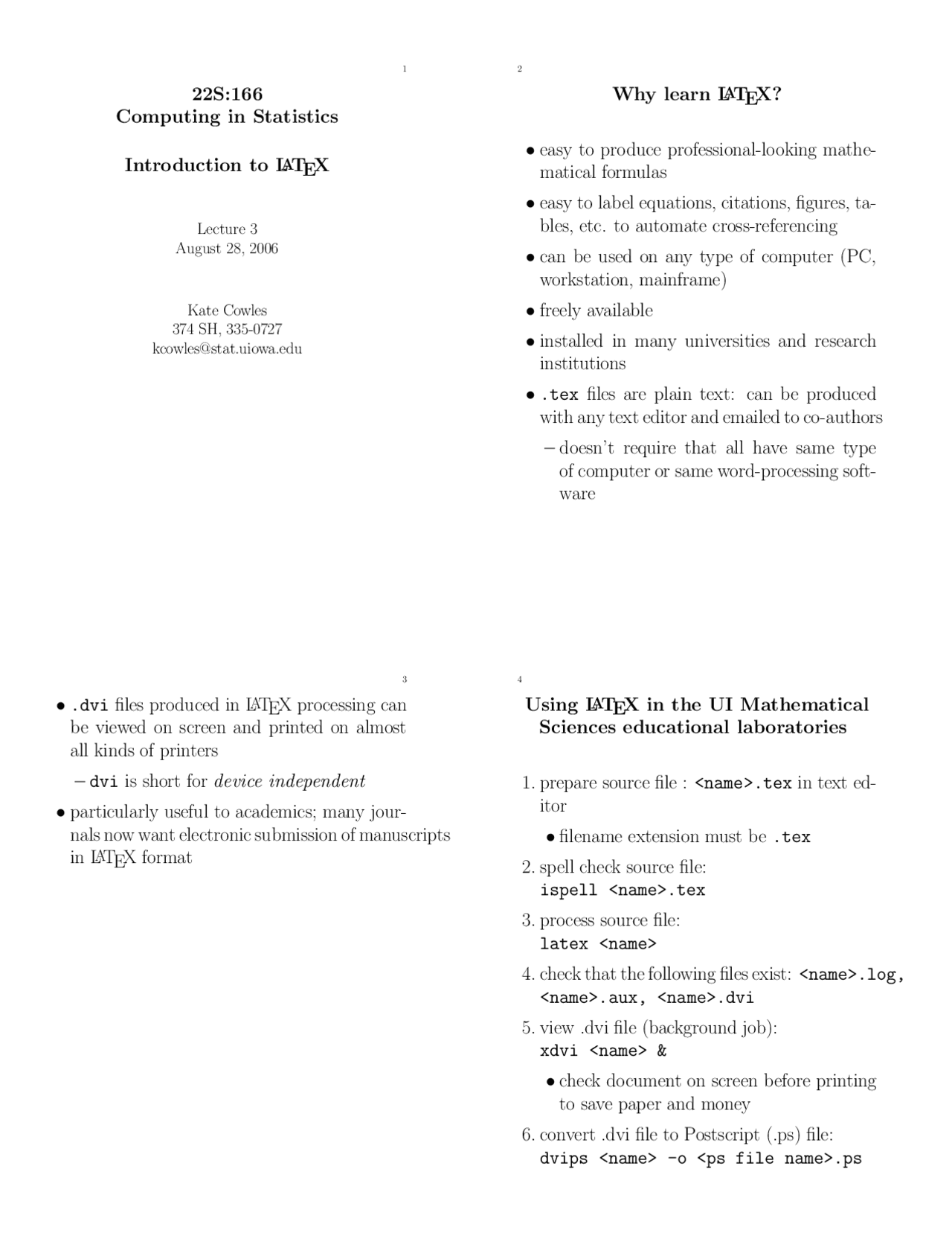 Introduction to LATEX - Lecture Notes | 22S 166 - Docsity