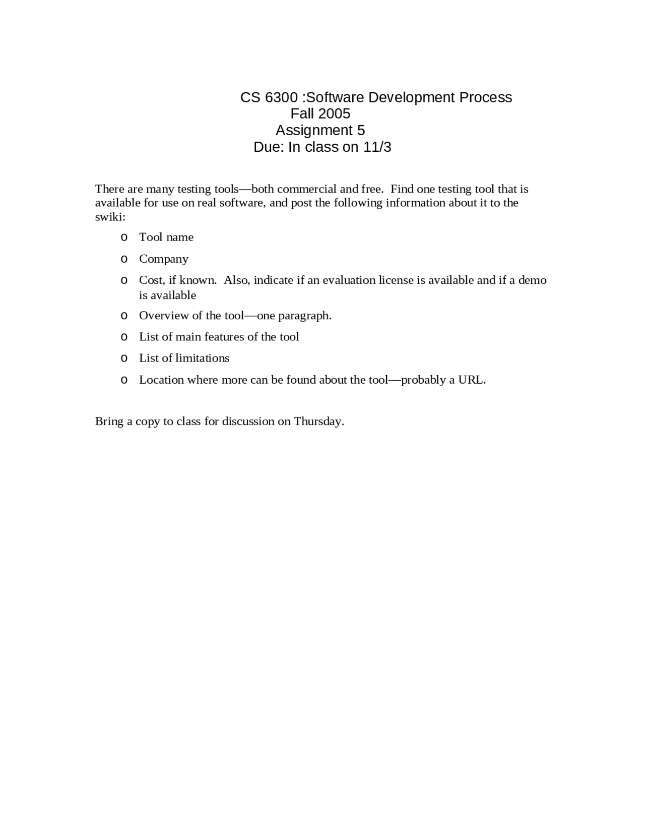 Assignment 5 For Software Development Process Cs 6300 Assignments Computer Science Docsity