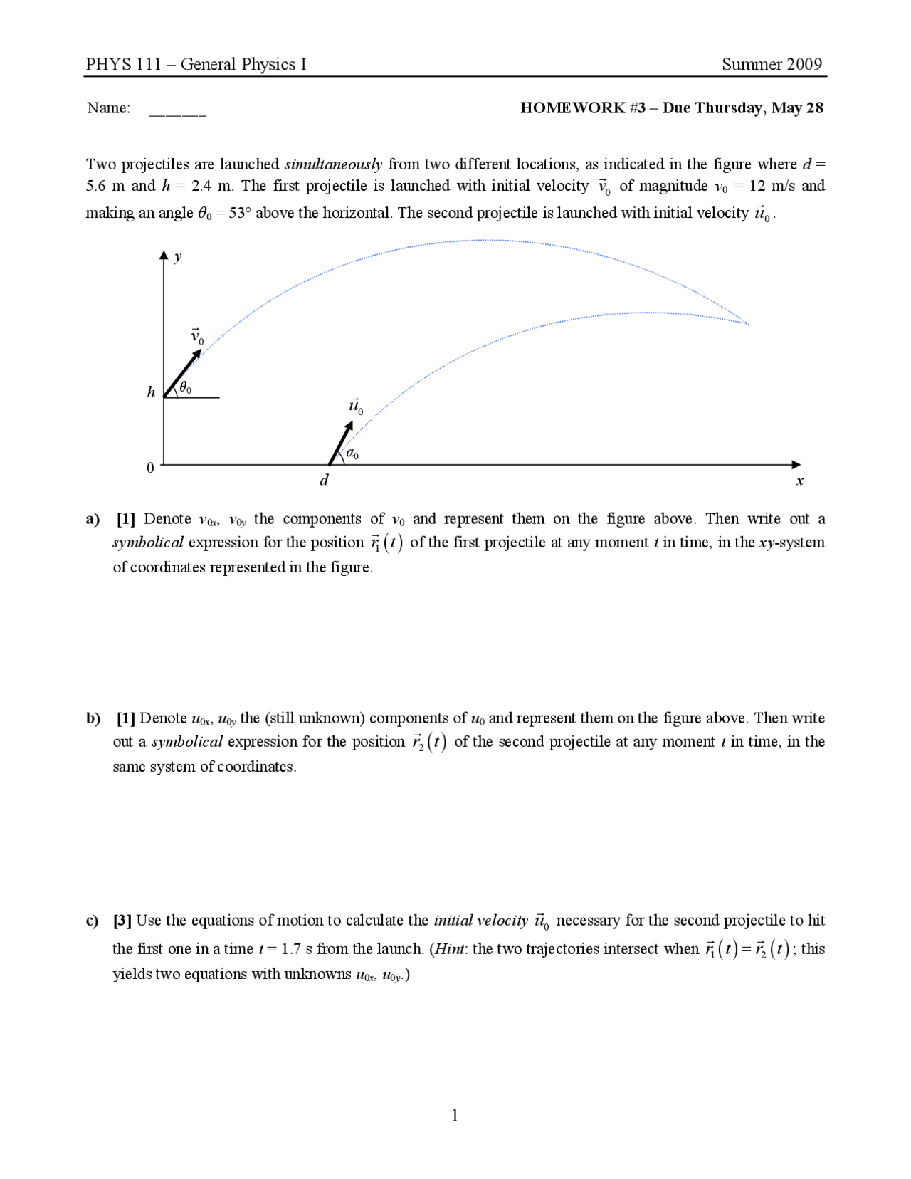 Homework 3 with 3 Problems - General Physics | PHYS 111 - Docsity