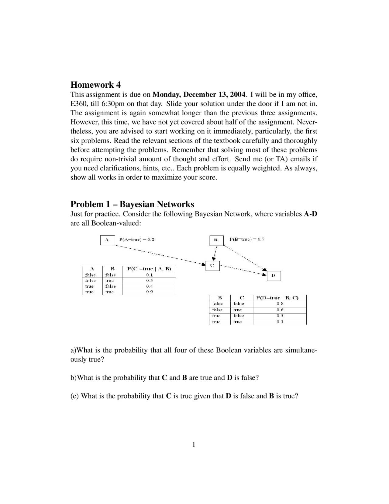 Homework 4 Problems Artificial Intelligence Cap 4621 Docsity