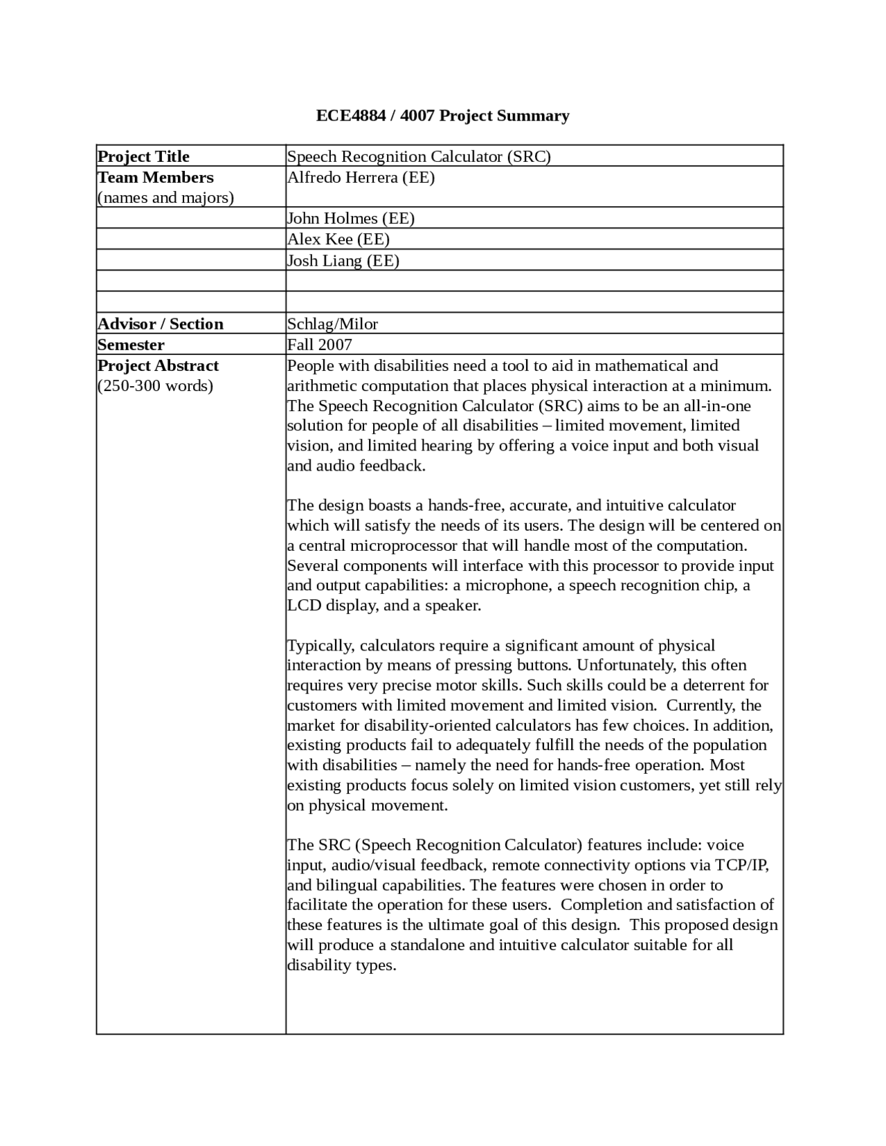 The Speed Recognition Calculator - Project | ECE 4007 - Docsity