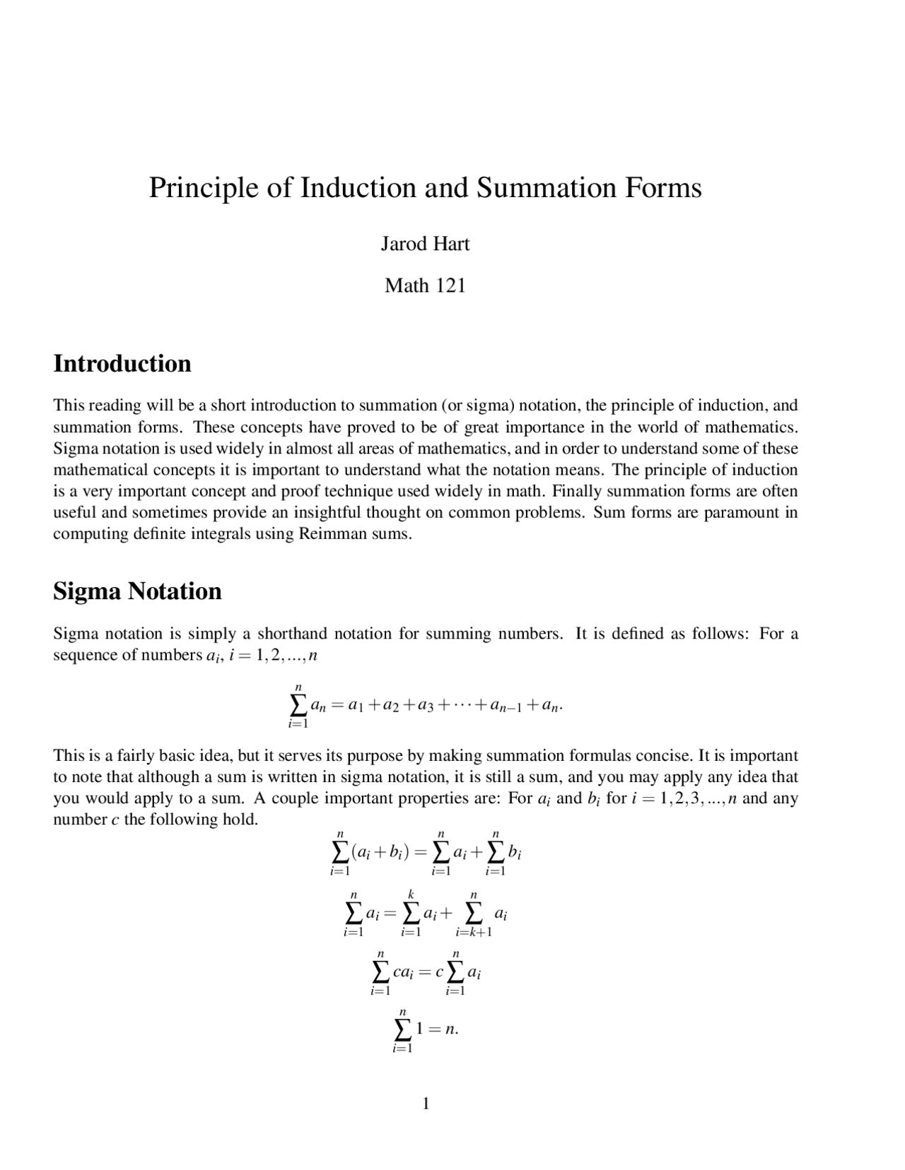 Principles of Induction & Summation: Sigma Notation, Induction, and Sum ...
