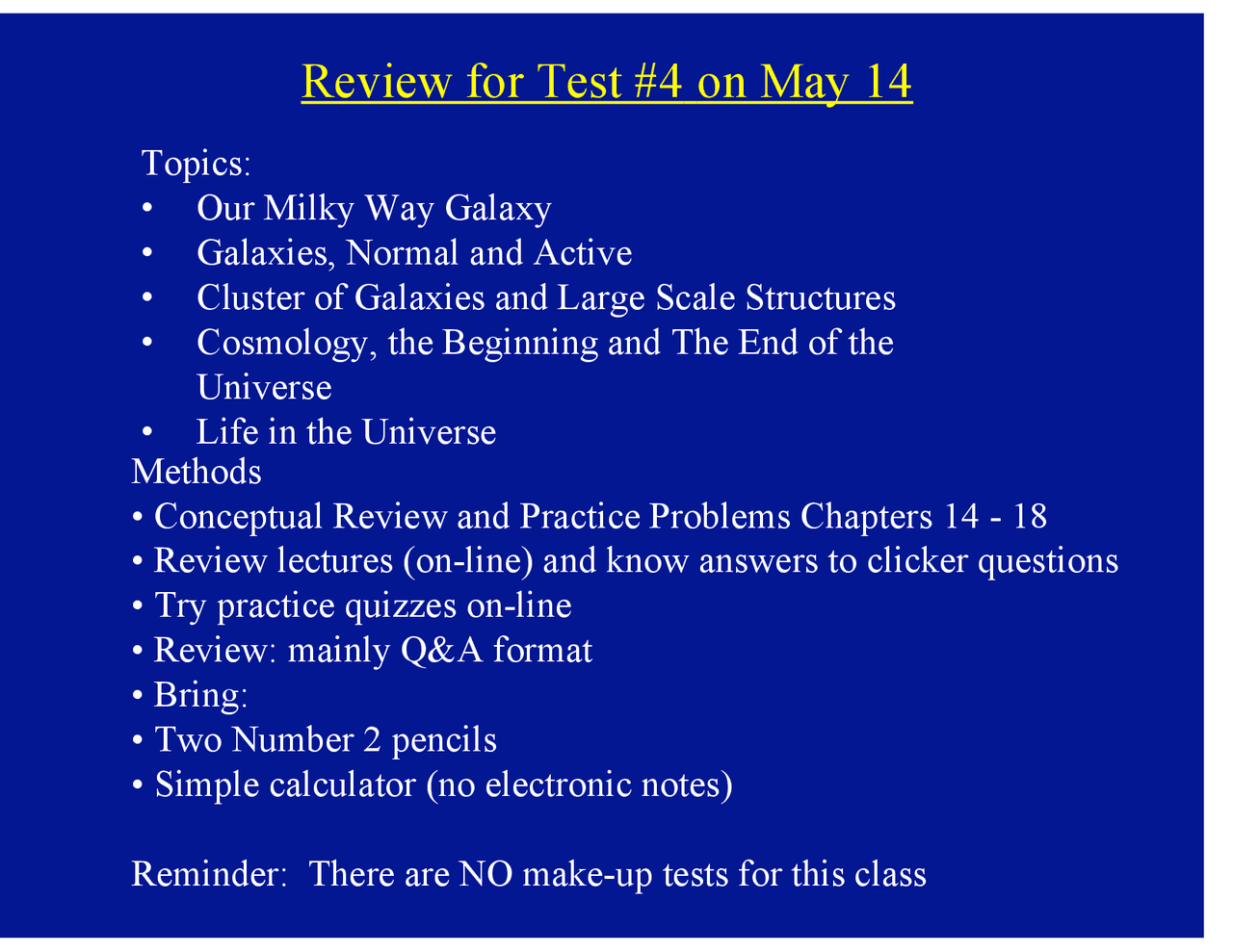 Review For Test 4 Lecture Slides Astr 101 Docsity