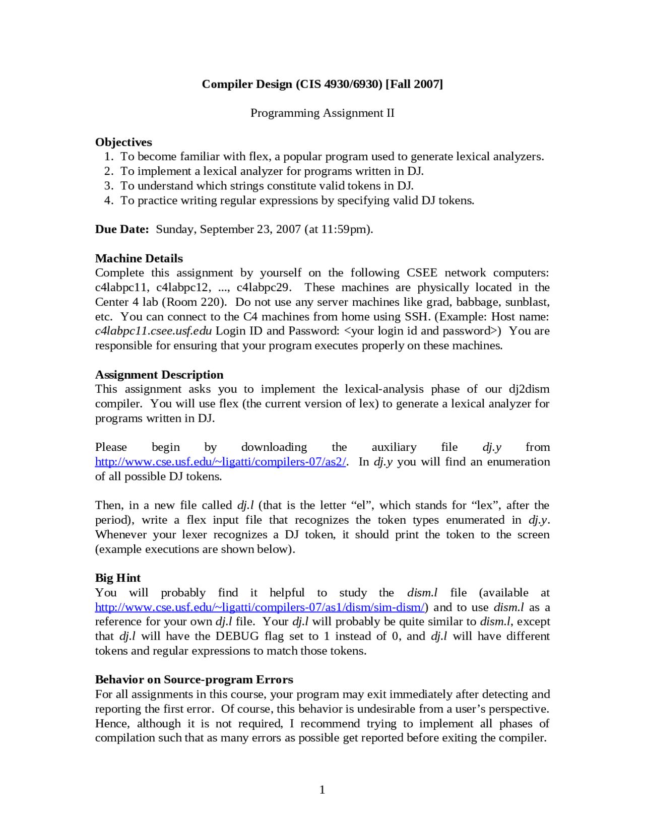 Programming Assignment 2 Compiler Design Cis 4930 Docsity