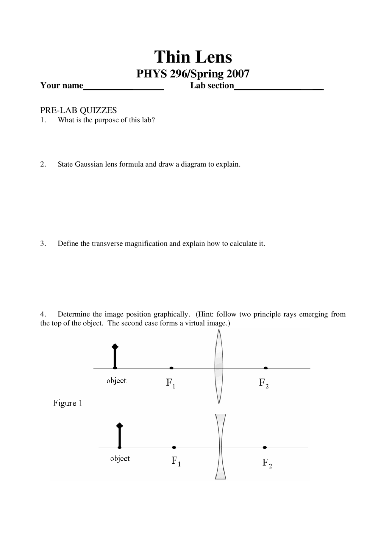 Introduction To Laboratory Ii Pre Lab Quizzes Phys 296 Docsity