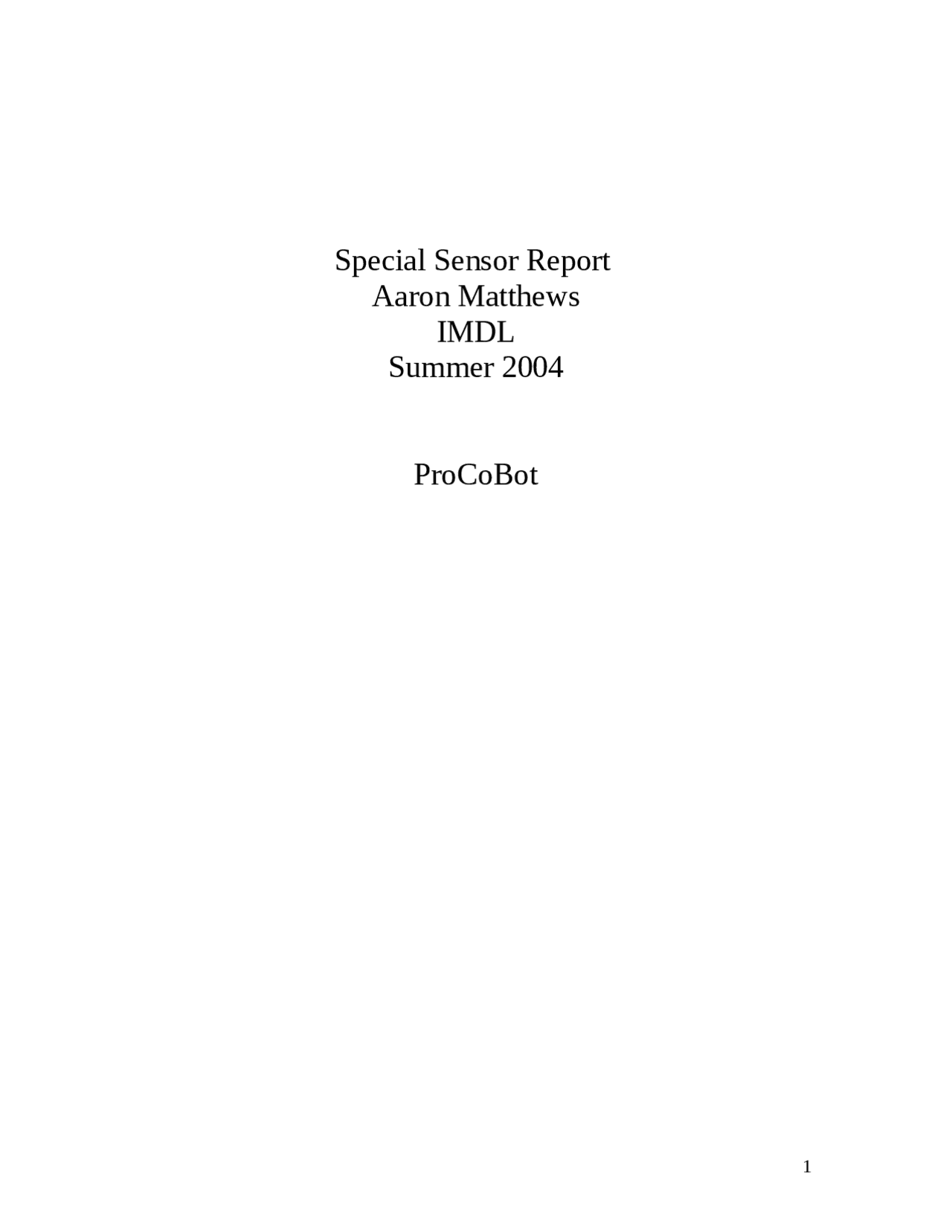 Special Sensor Report Procobot Imdl Eel 5666 Docsity