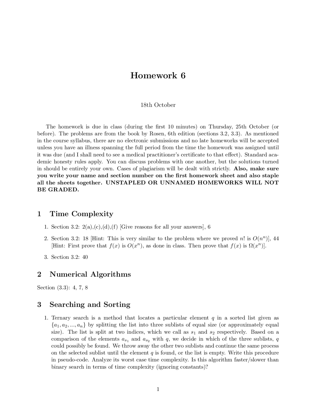 Time Complexity Numerical Algorithms Searching And Sorting Cot 3100 Docsity