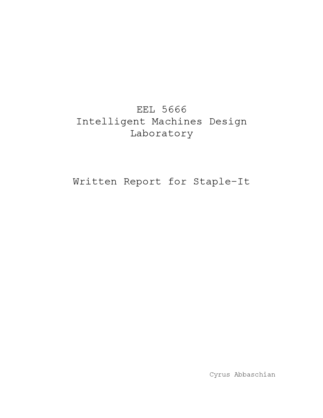 Intelligent Machines Design Laboratory Project Eel 5666 Docsity