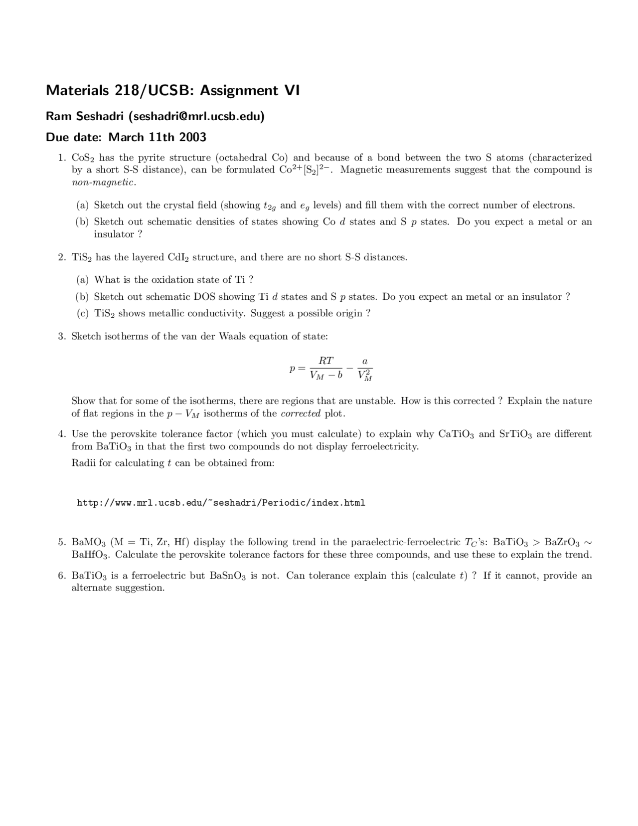 Problem Set Six Introduction To Inorganic Materials Matrl 218 Docsity