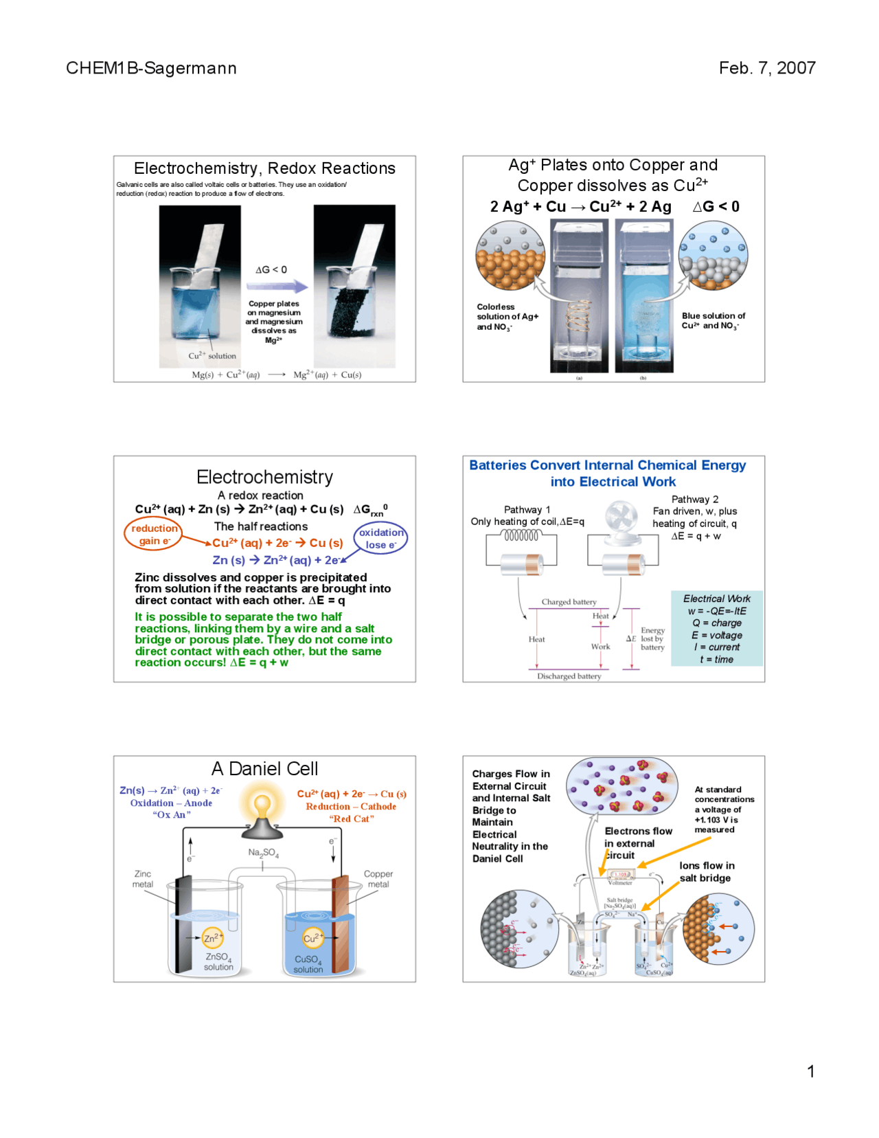 Electrochemistry, Redox Reactions - Slides | MCDB 1B - Docsity