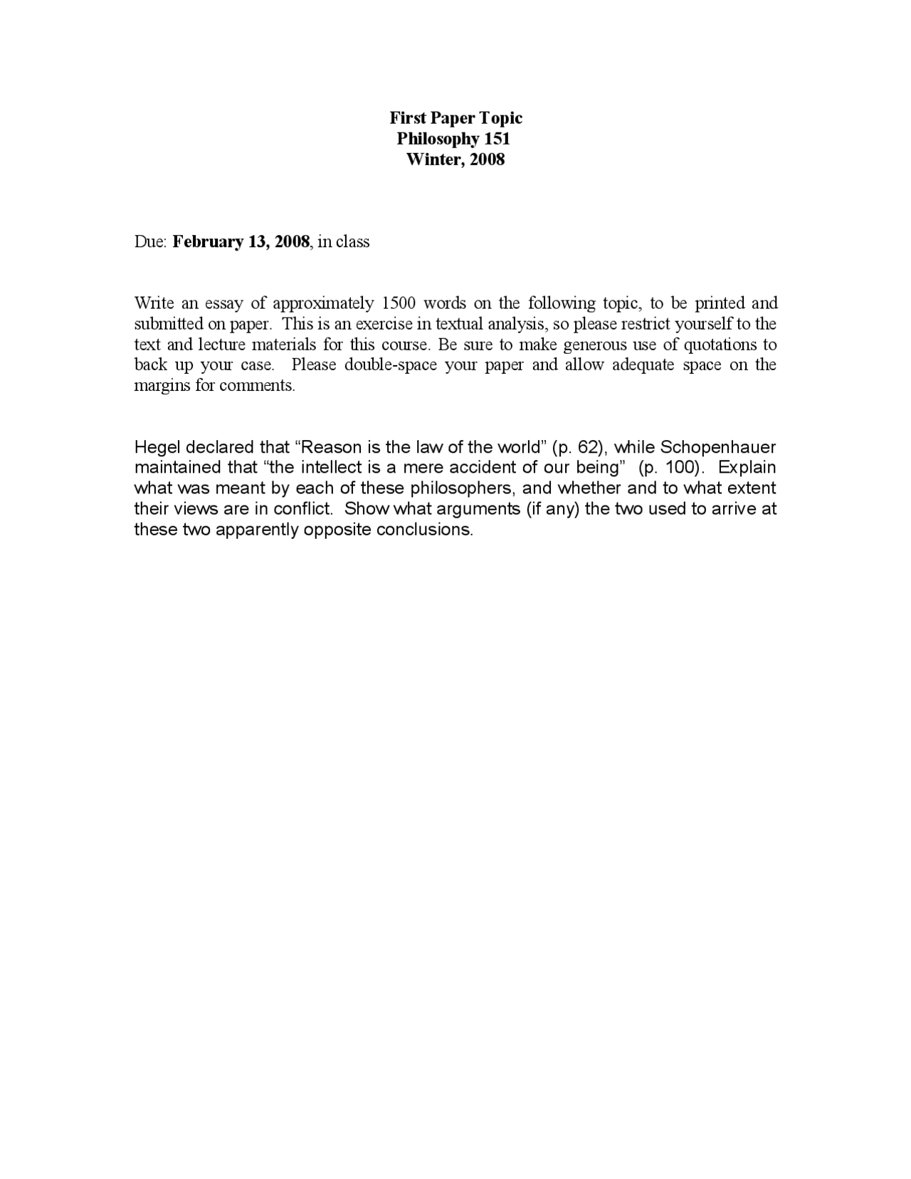 First Paper Topic Introduction To Philosophy Phi 001 Docsity