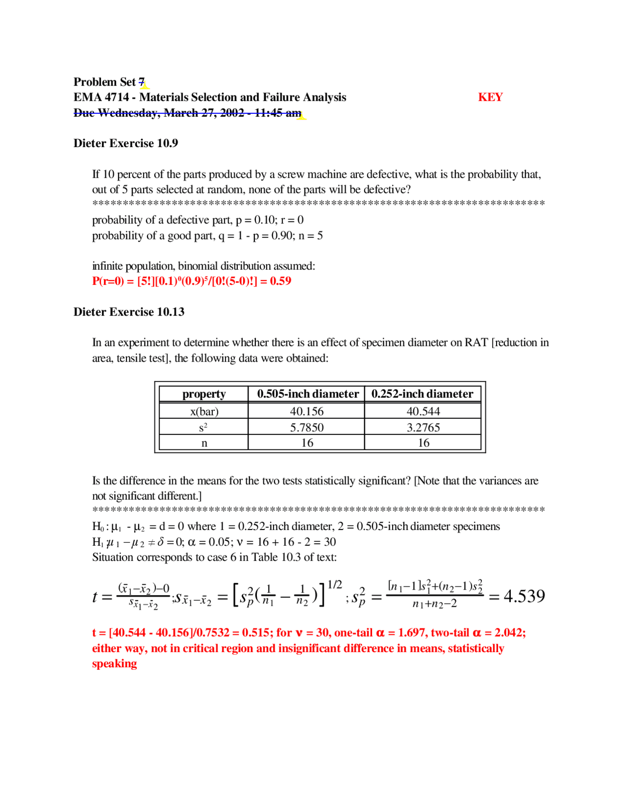 Problem Set 7 Answer Key | Materials Selection and Failure Analysis ...