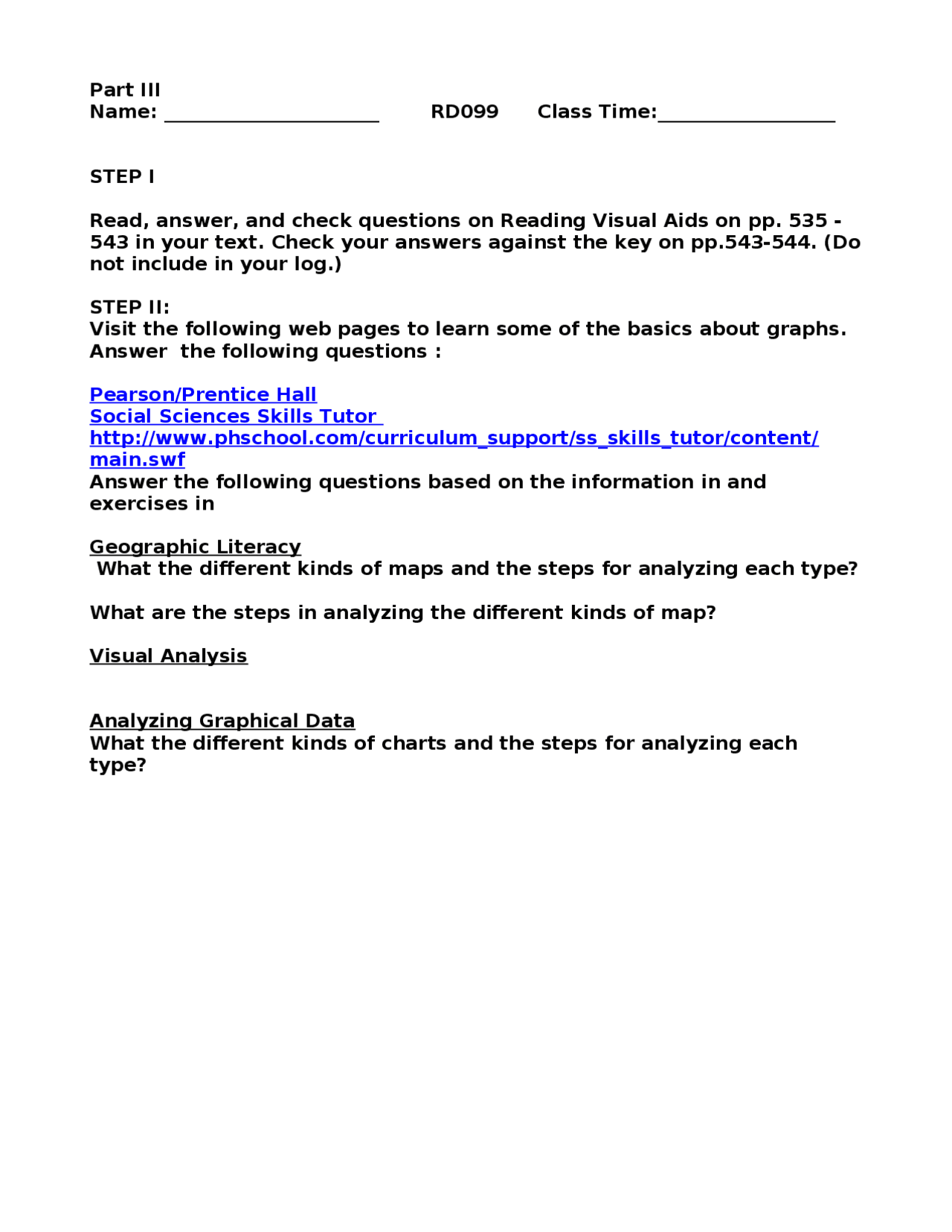 Reading Visual Aids, Basics About Graphs - Lab 5 | RD 099 - Docsity