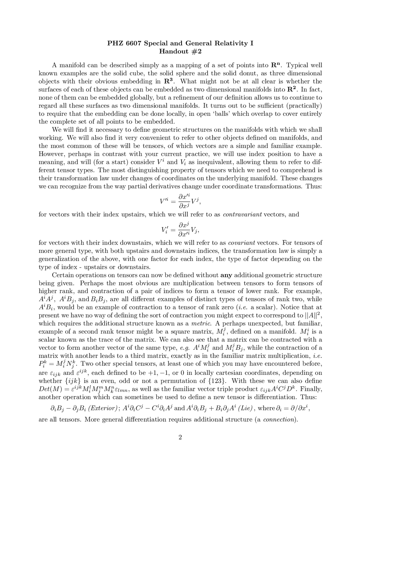 Spatial And General Relativity I Handout 2 Phz 6607 Docsity