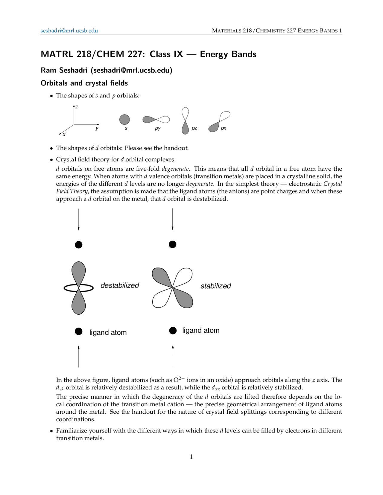 Energy Bands Introduction To Inorganic Materials Notes Matrl 218