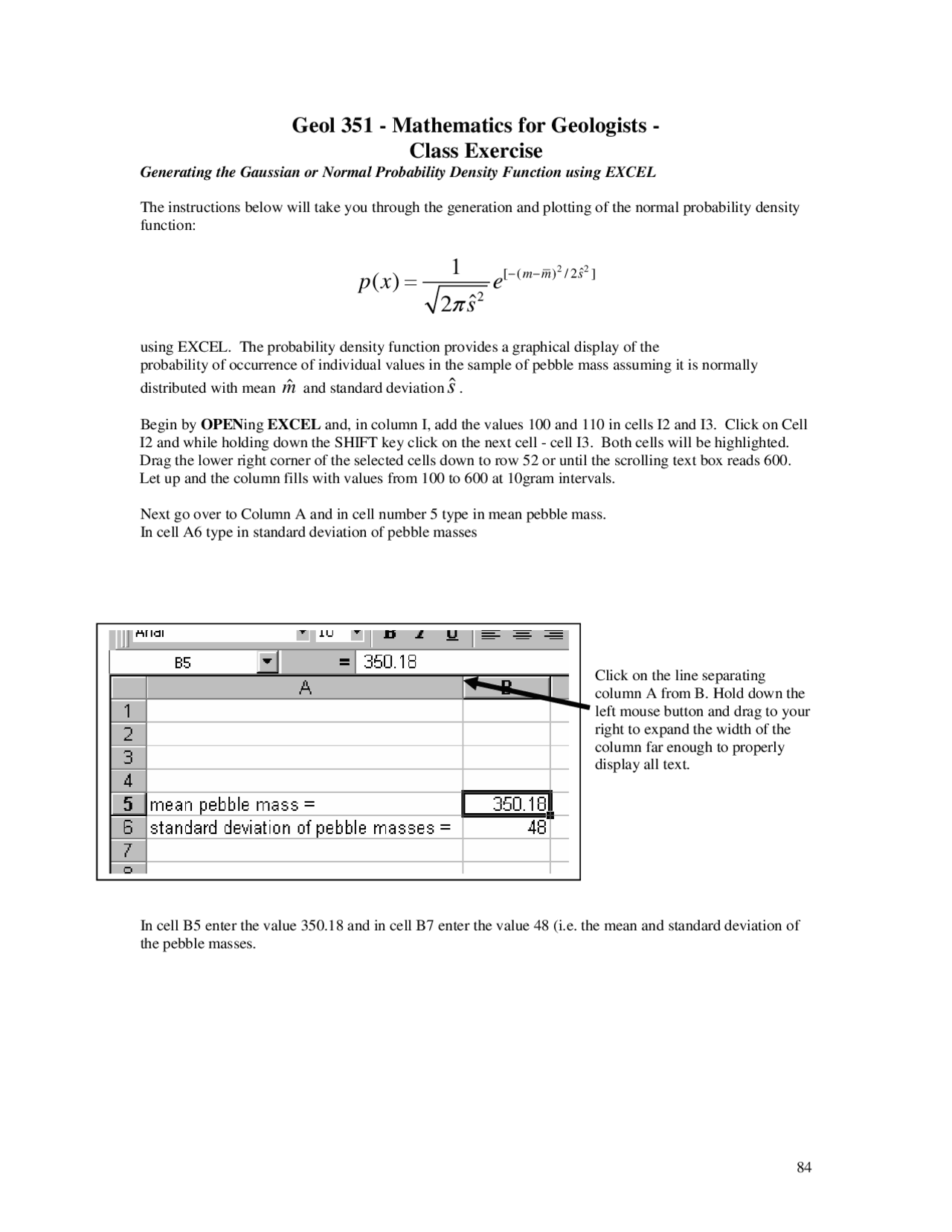 Mathematics For Geologists Class Exercise Geol 351 Docsity