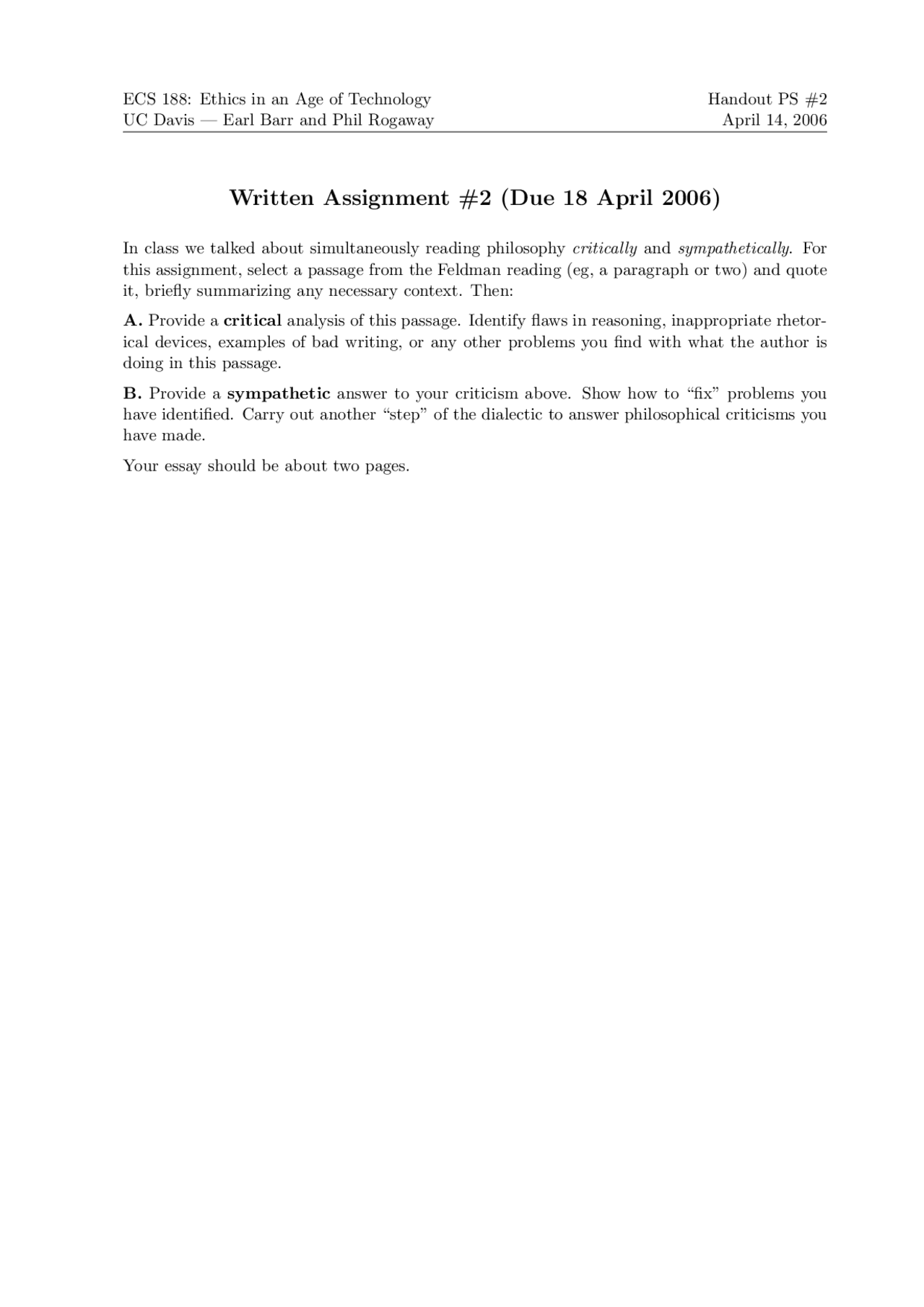 Ethics In An Age Of Technology Written Assignment 2 Ecs 188 Docsity