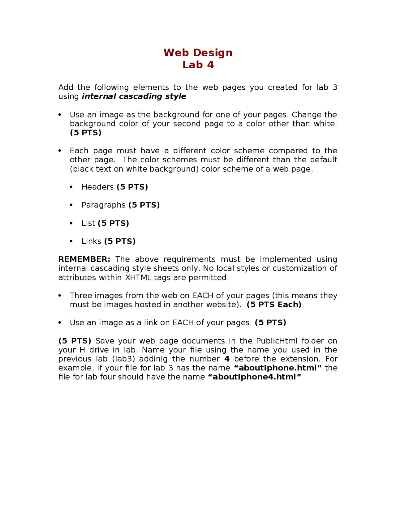 Web Design Lab 4 - Introduction Computer Concepts | CSCE 101 - Docsity