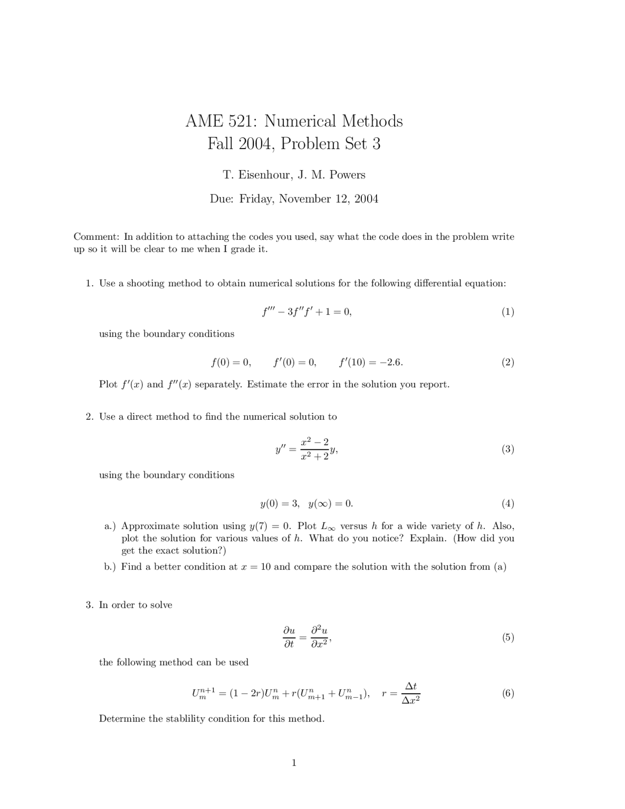Problem Set 3 Questions Numerical Methods Ame 60614 Docsity