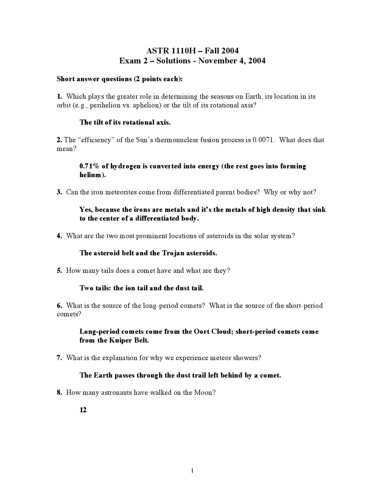 Exam 2 Questions With Solutions Introduction To Astronomy Astr