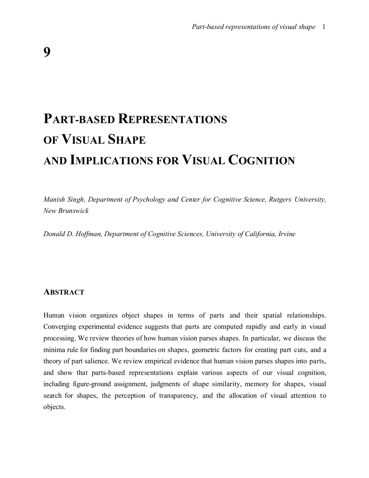 Part-Based Representations Visual Shape/Implications Visual Cognition ...