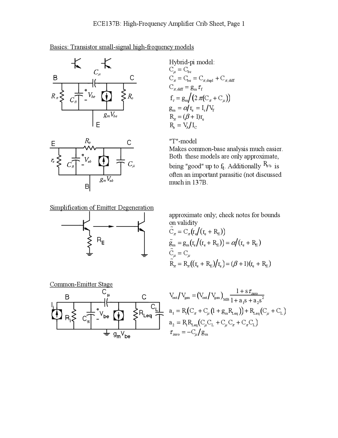 Basics: Transistor Small-Signals High Frequency Models | RG ST 137 ...