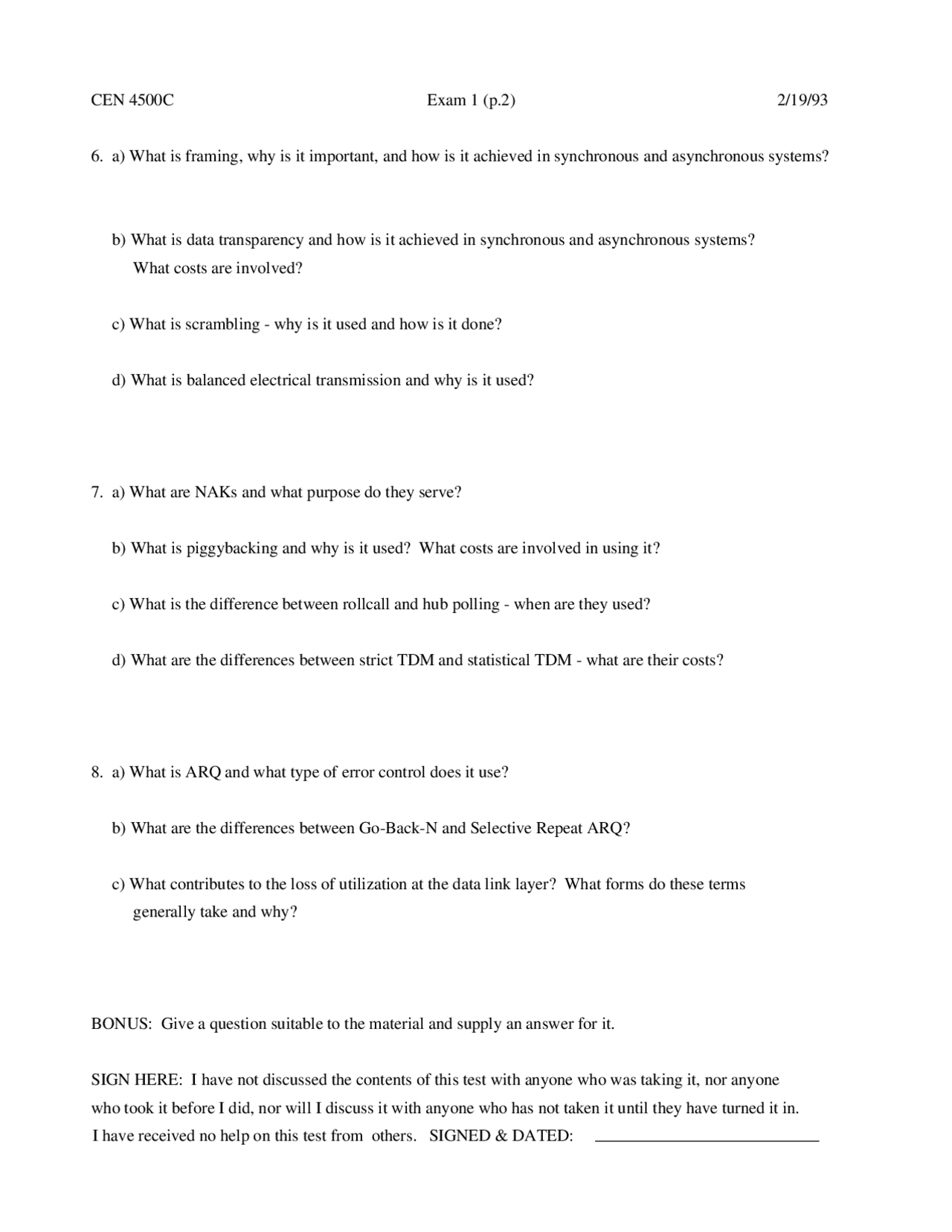 Questions on Synchronous and Asynchronous System - Exam 1 | CEN 4500 - Docsity