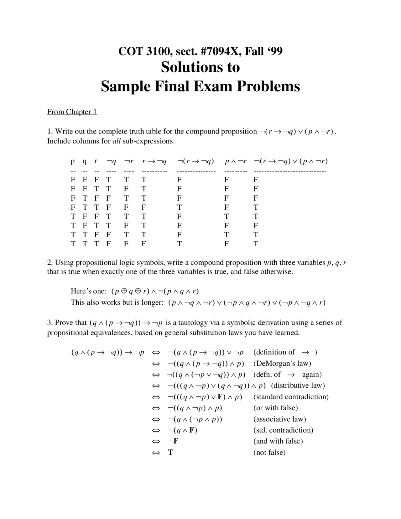 Solved Problems On Applied Discrete Structure Final Exam Cot 3100