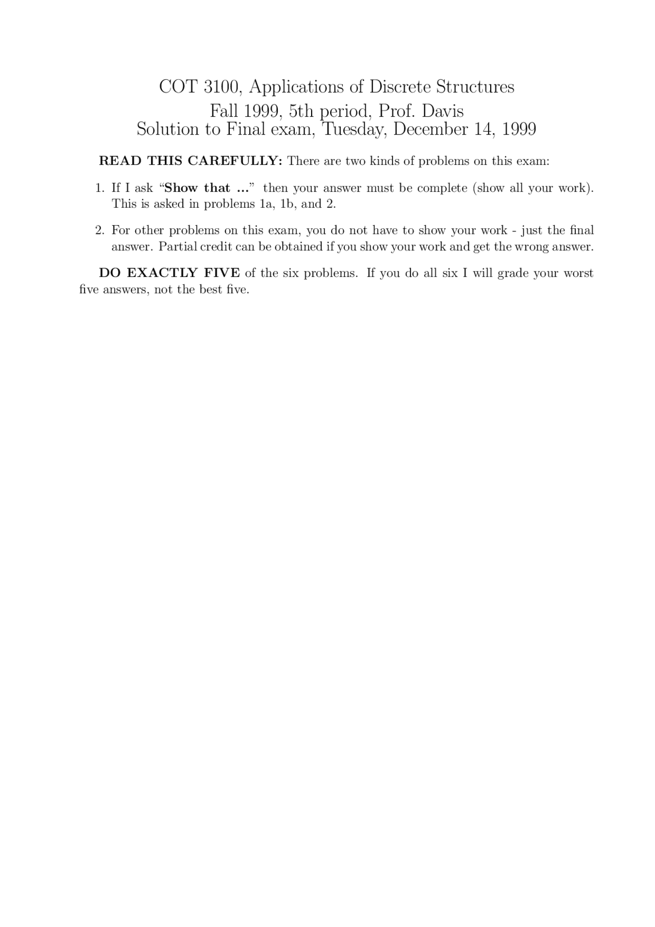 Solutions To Final Exam Applications Of Discrete Structures Fall