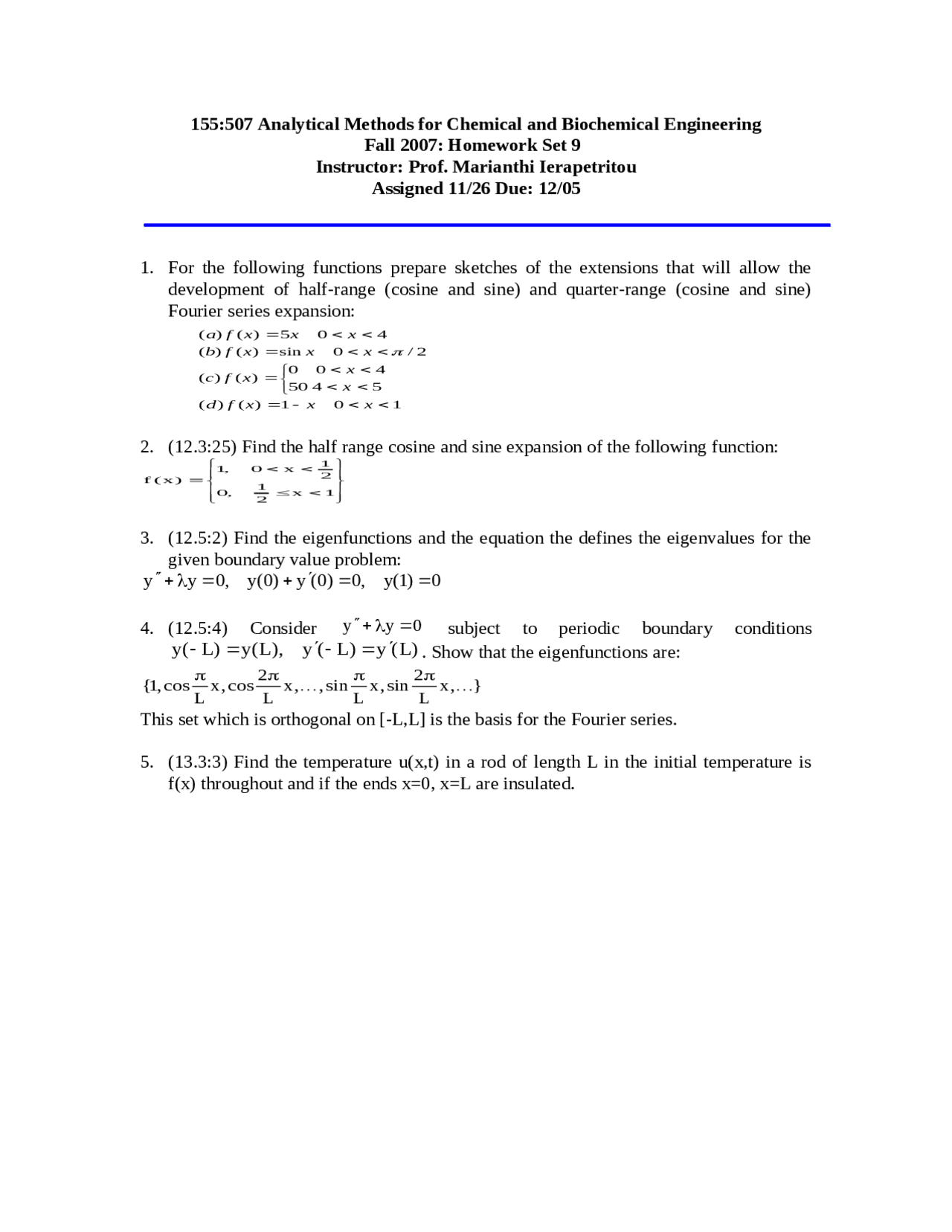 5 Problems on Analytical Method of Chemical Engineering - Assignment 9 ...