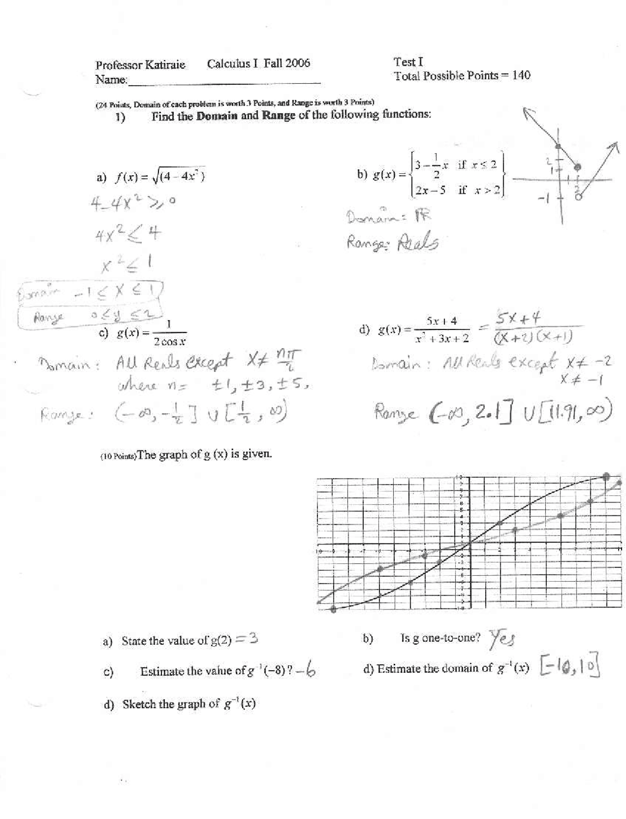 Midterm Exam 1 With Answer Key Calculus I Ma 181 Docsity