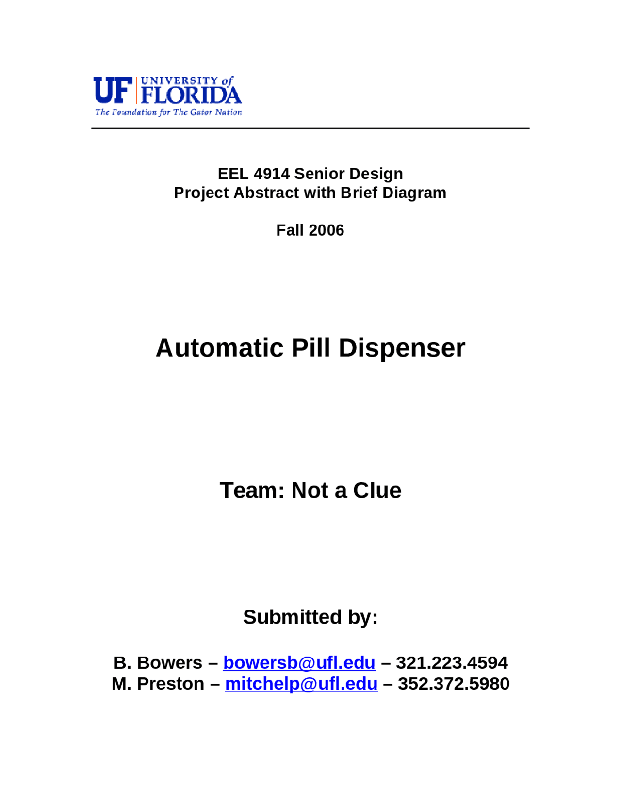 Automatic Pill Dispenser - Project Report | EEL 4914 - Docsity