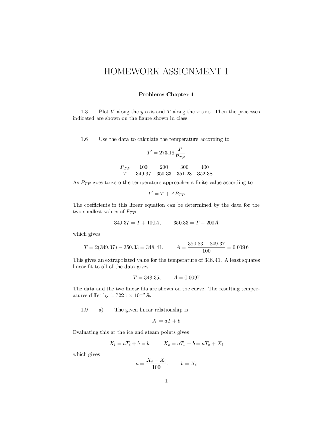 Thermal Physics Assignment 1 With Answers Phy 3513 Docsity