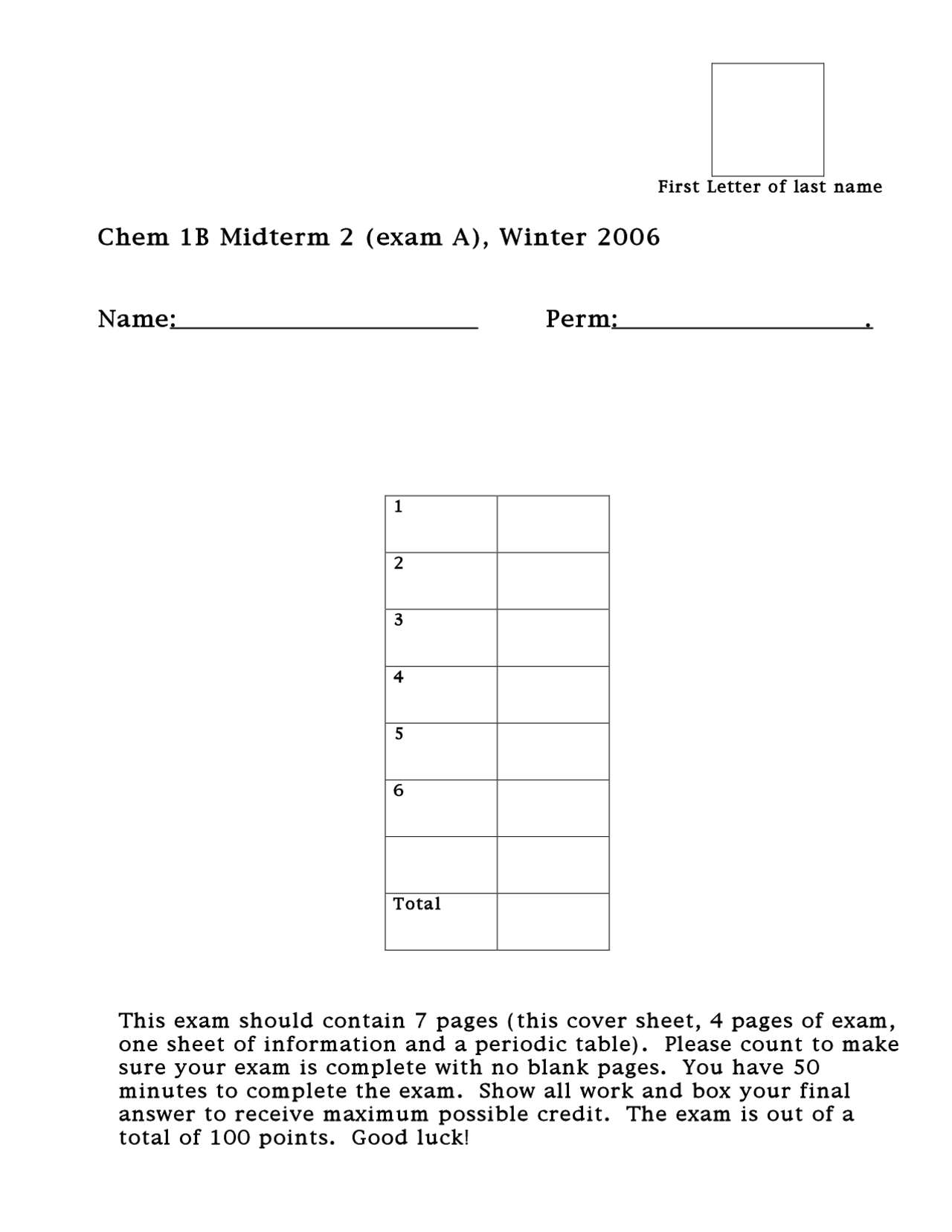 Chemistry 1b Midterm Exam 2 Equilibrium Constant Mcdb 1b Docsity