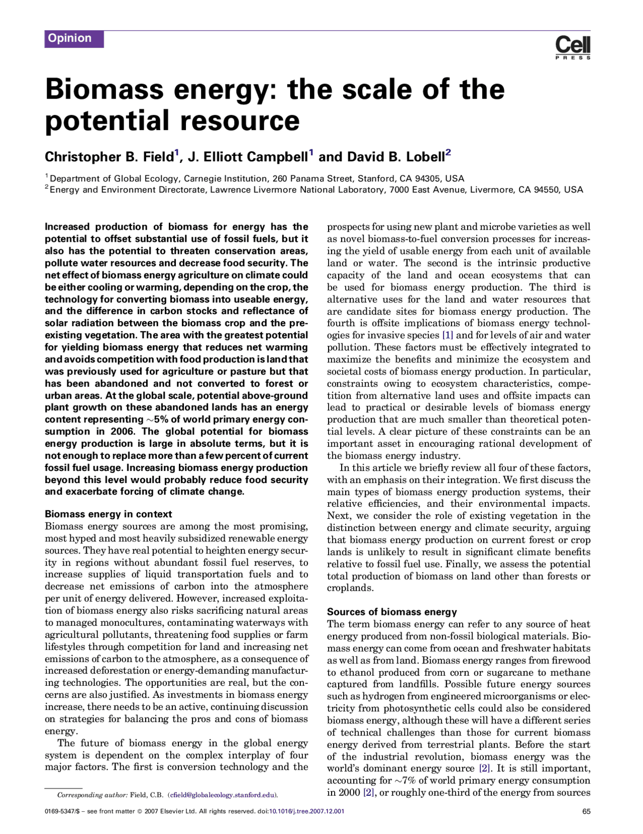 Biomass Energy The Scale Of The Potential Resource The 2000 Docsity