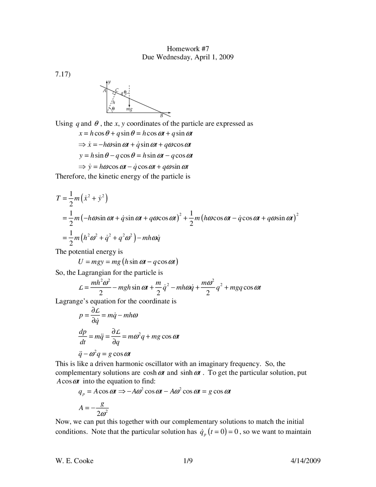 Classical Mechanics Particle and Waves I - Homework 7 Solutions | PHYS ...
