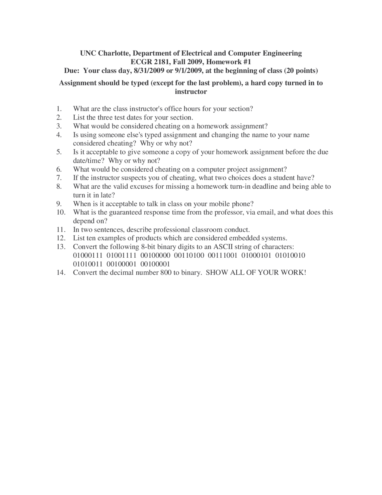 Homework 1 Problems Logic System Design I Ecgr 2181 Docsity