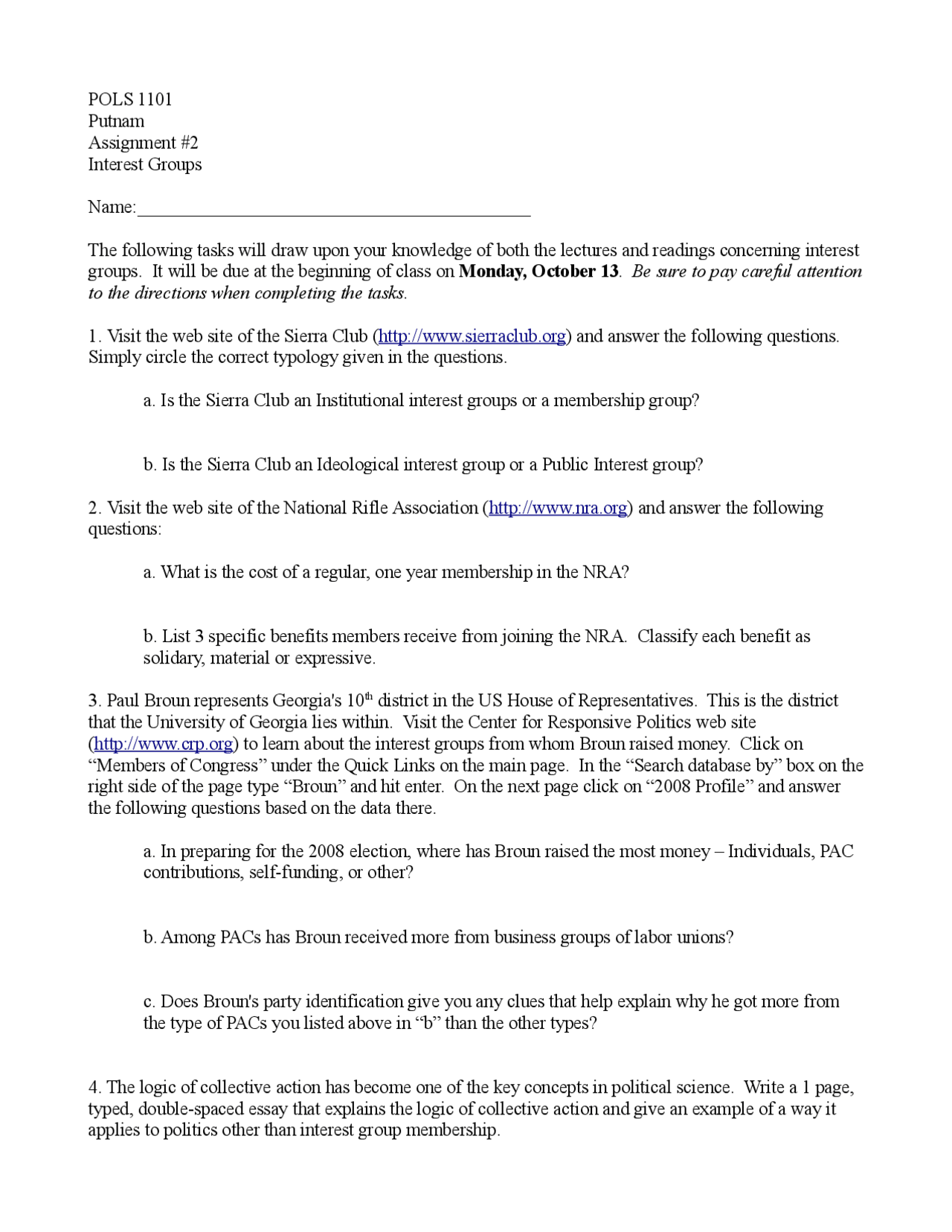 Assignment 2 Problems - American Government | POLS 1101 | Assignments ...