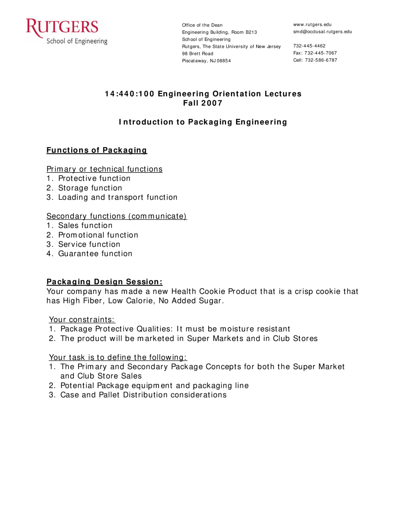 Introduction To Notes On Packaging Engineering 440 100 Docsity
