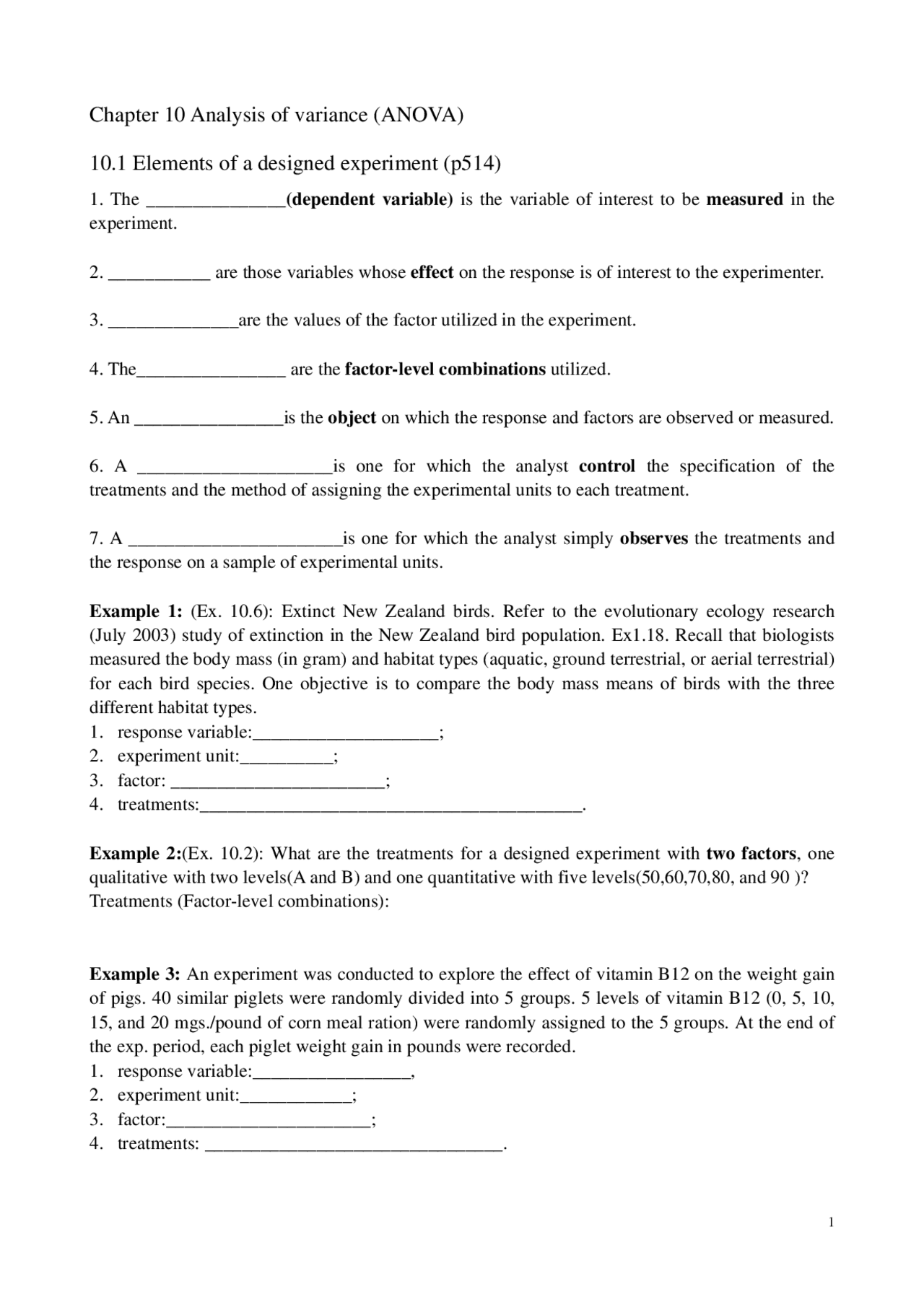 Analysis Of Variance Practice Questions For Exam Sta 3123 Docsity