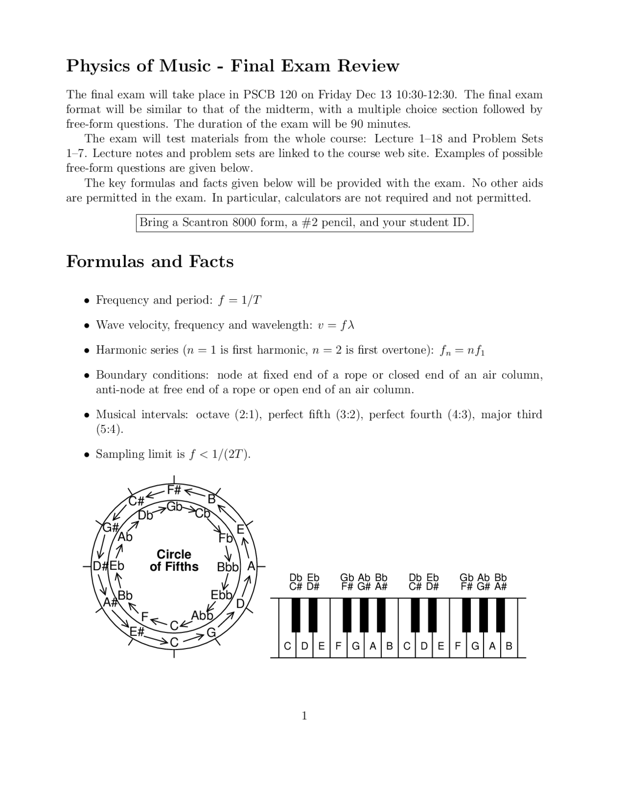 Physics of Music - Final Exam Preparation | Study notes Physics | Docsity