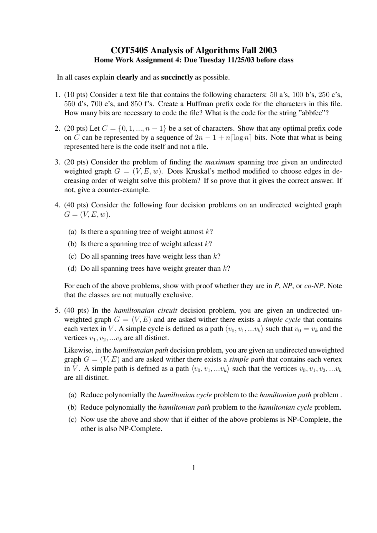 Homework Assignment 4 Analysis Of Algorithms Cot 5405 Docsity