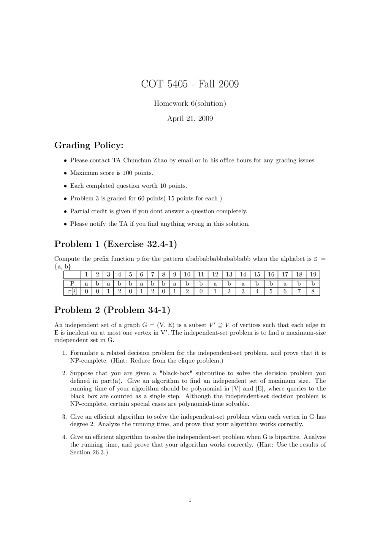 Homework 6 Solutions Analysis Of Algorithms Cot 5405 Docsity