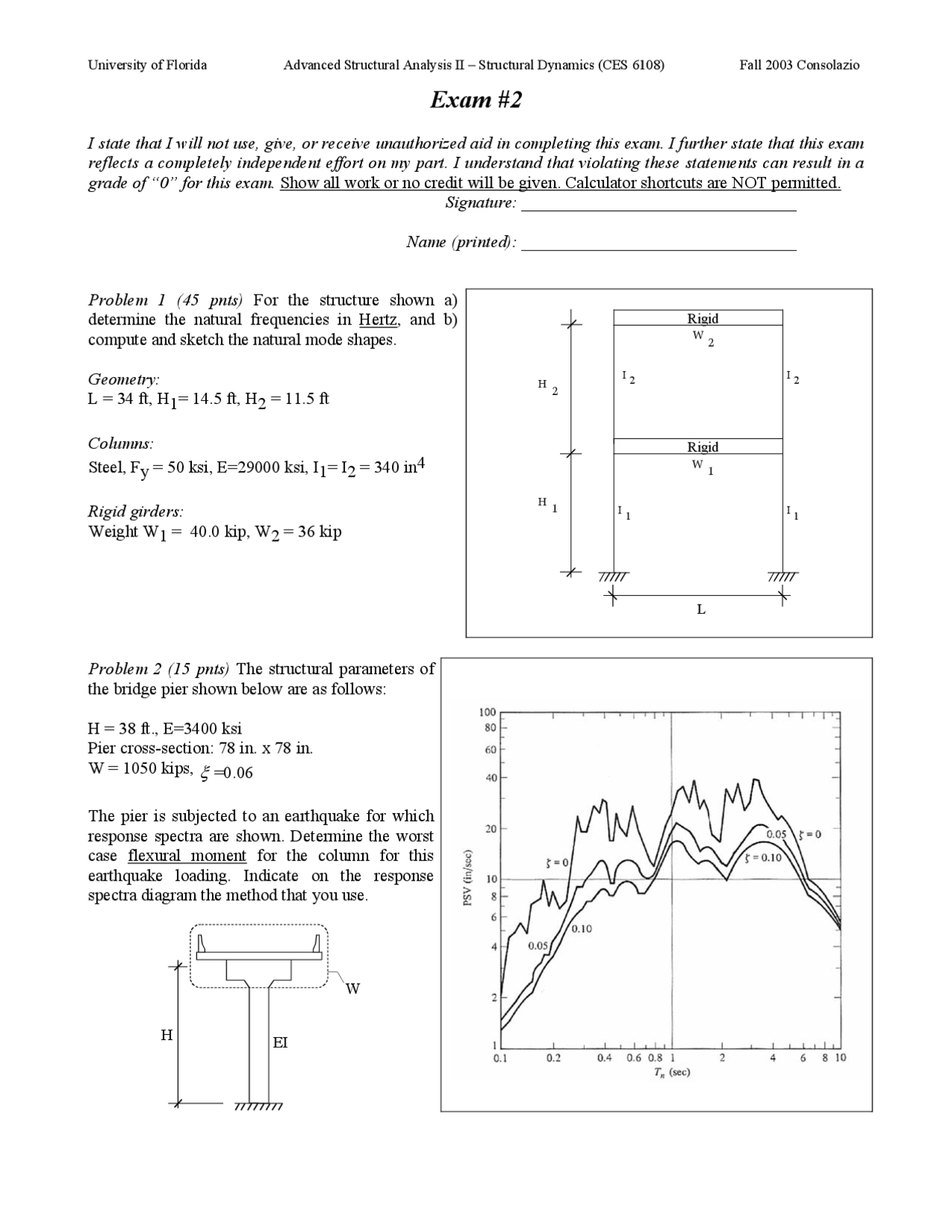 4 Problems On The Structural Dynamics Exam 2 Ces 6108 Docsity