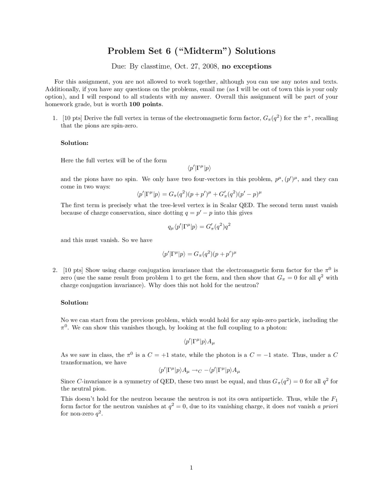 Nuclear And Particle Physics Problem Set 6 With Solutions Phys 771