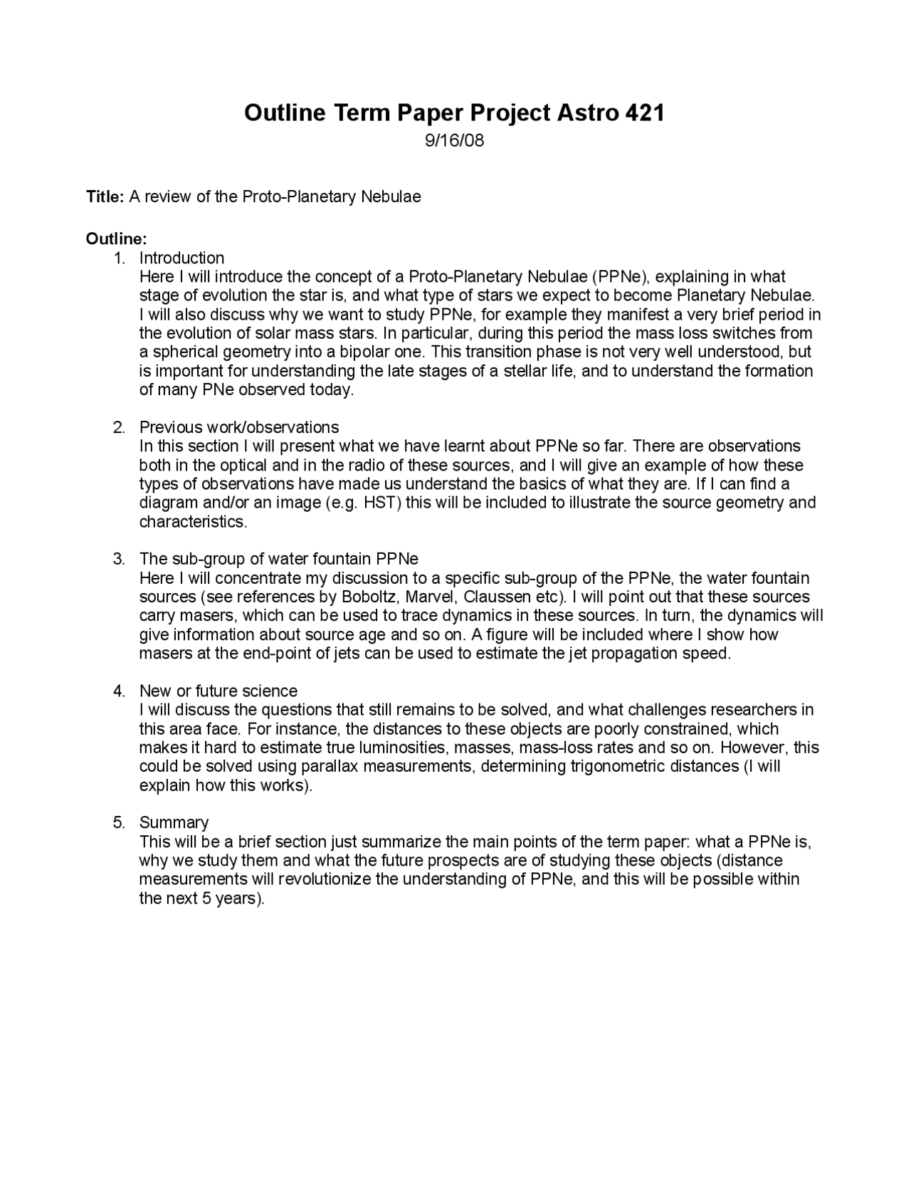 Outline For Proto Planetary Nebulae Astr 421 Docsity