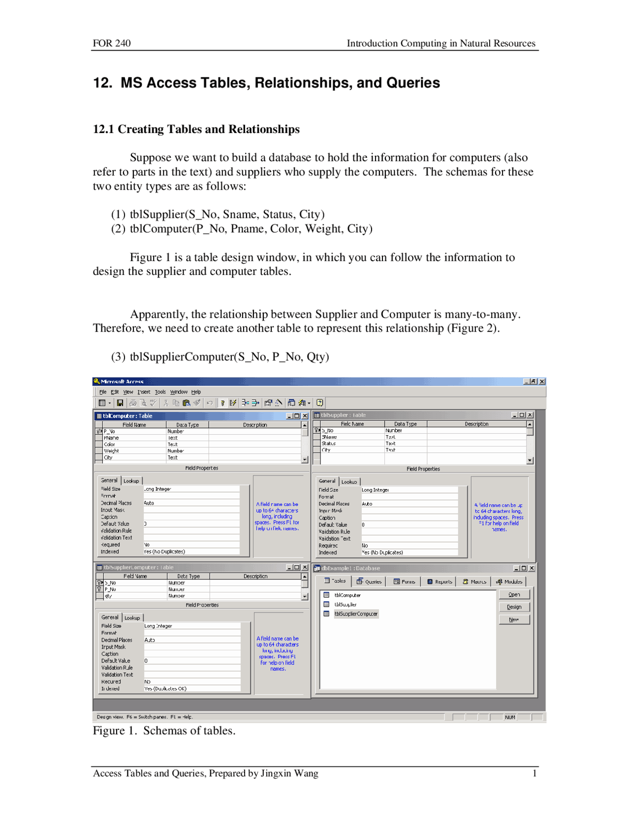 MS Access Tables, relationship and Queries | FOR 240 - Docsity